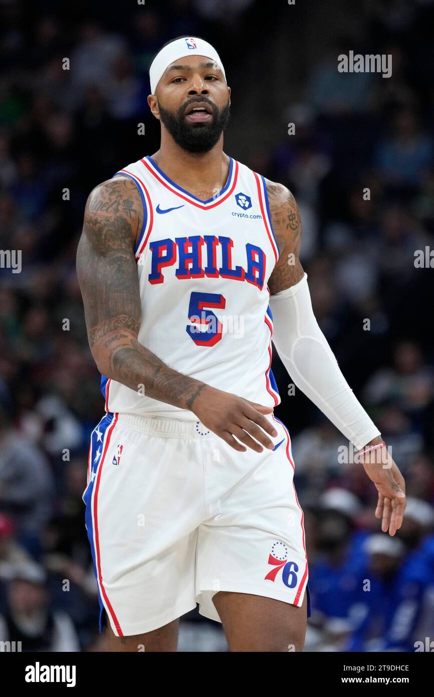 Philadelphia 76ers forward Marcus Morris Sr. (5) stands on the court ...