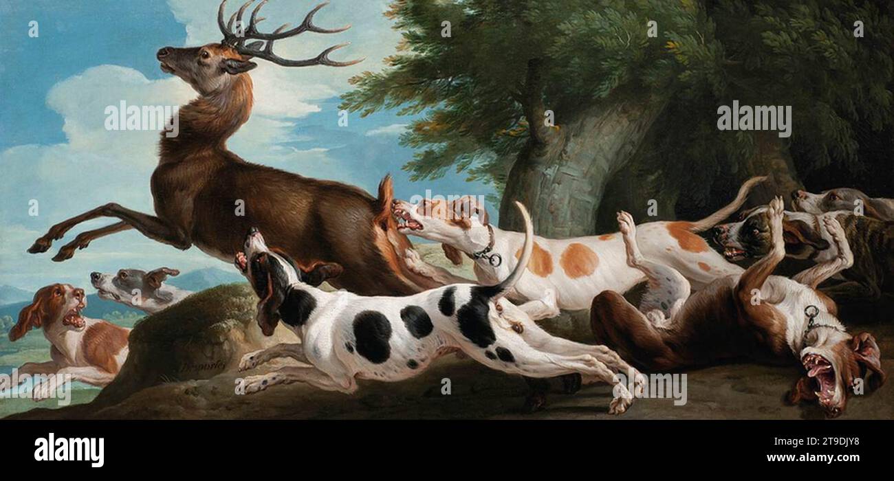 The Stag Hunt - by Alexandre-Francois Desportes Stock Photo - Alamy