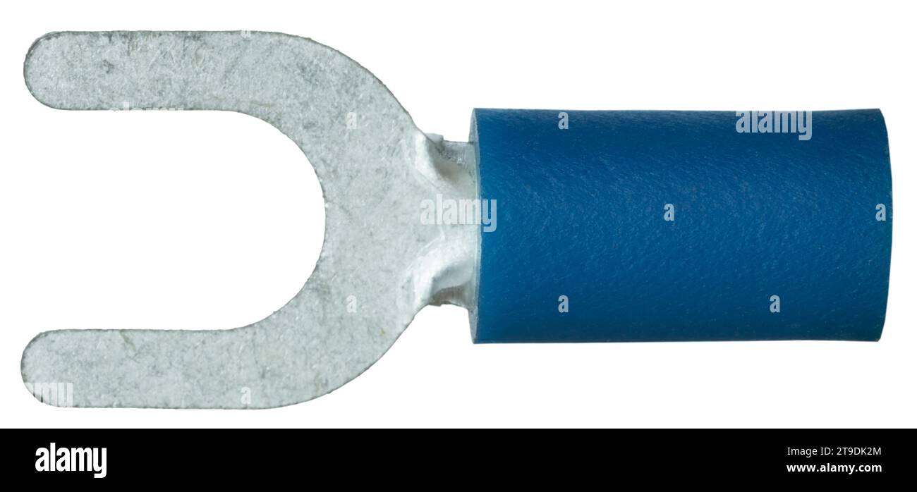 Fork shaped connection for wire to an electrical component with blue ...