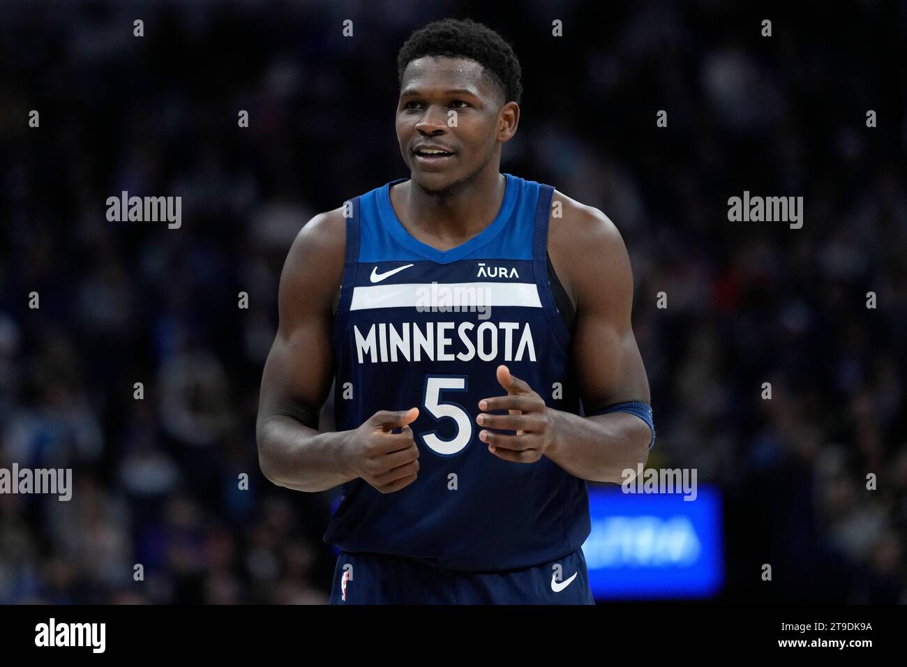 Minnesota Timberwolves guard Anthony Edwards (5) stands on the court ...
