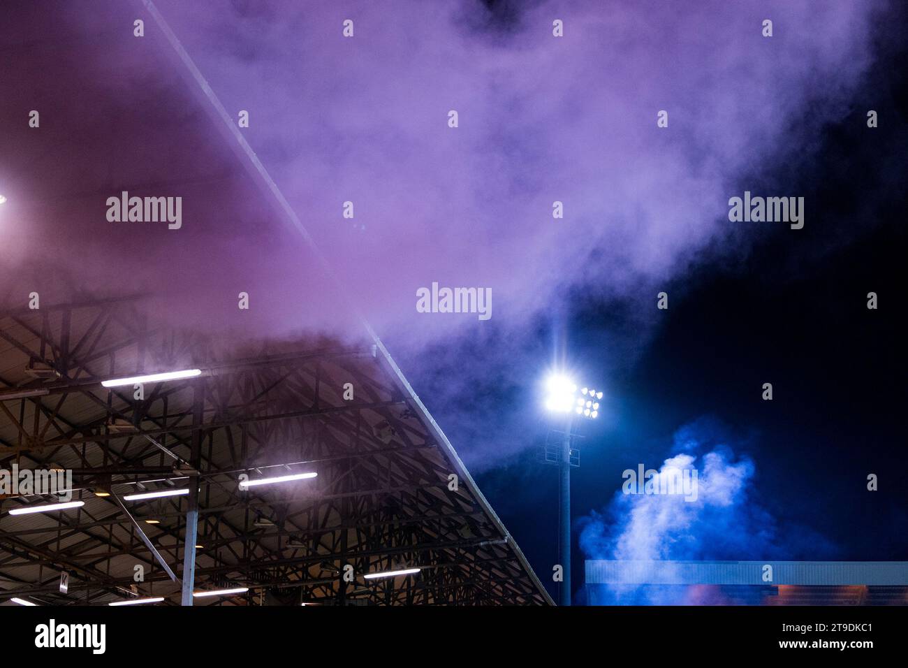 Dunfermline, Scotland. 24 November 2023. Both sets of fans set of pyro ...