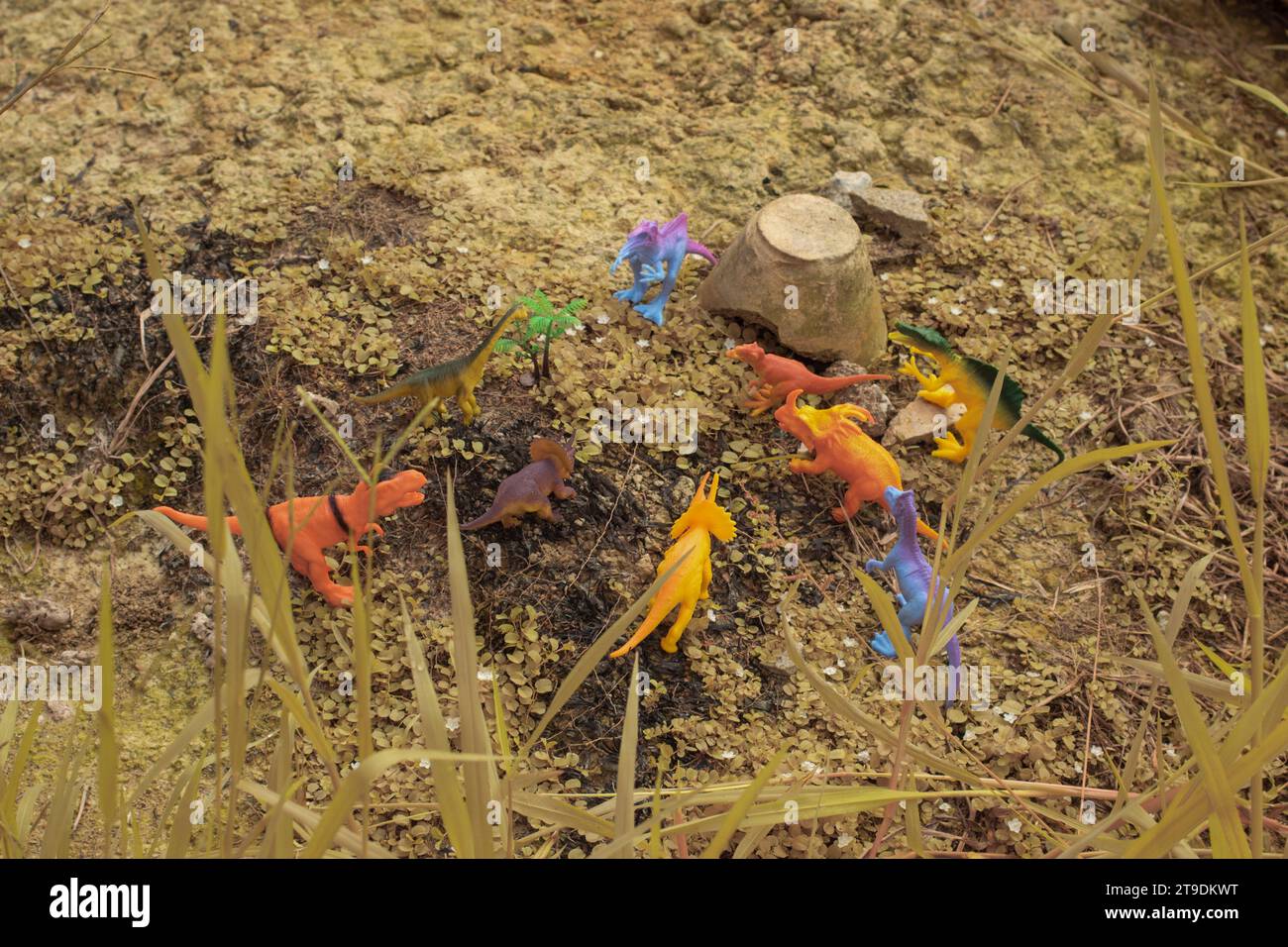 infrared image of the dinosaur toys the bushy grassland Stock Photo - Alamy