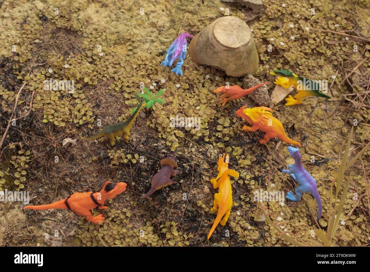 infrared image of the dinosaur toys the bushy grassland Stock Photo - Alamy