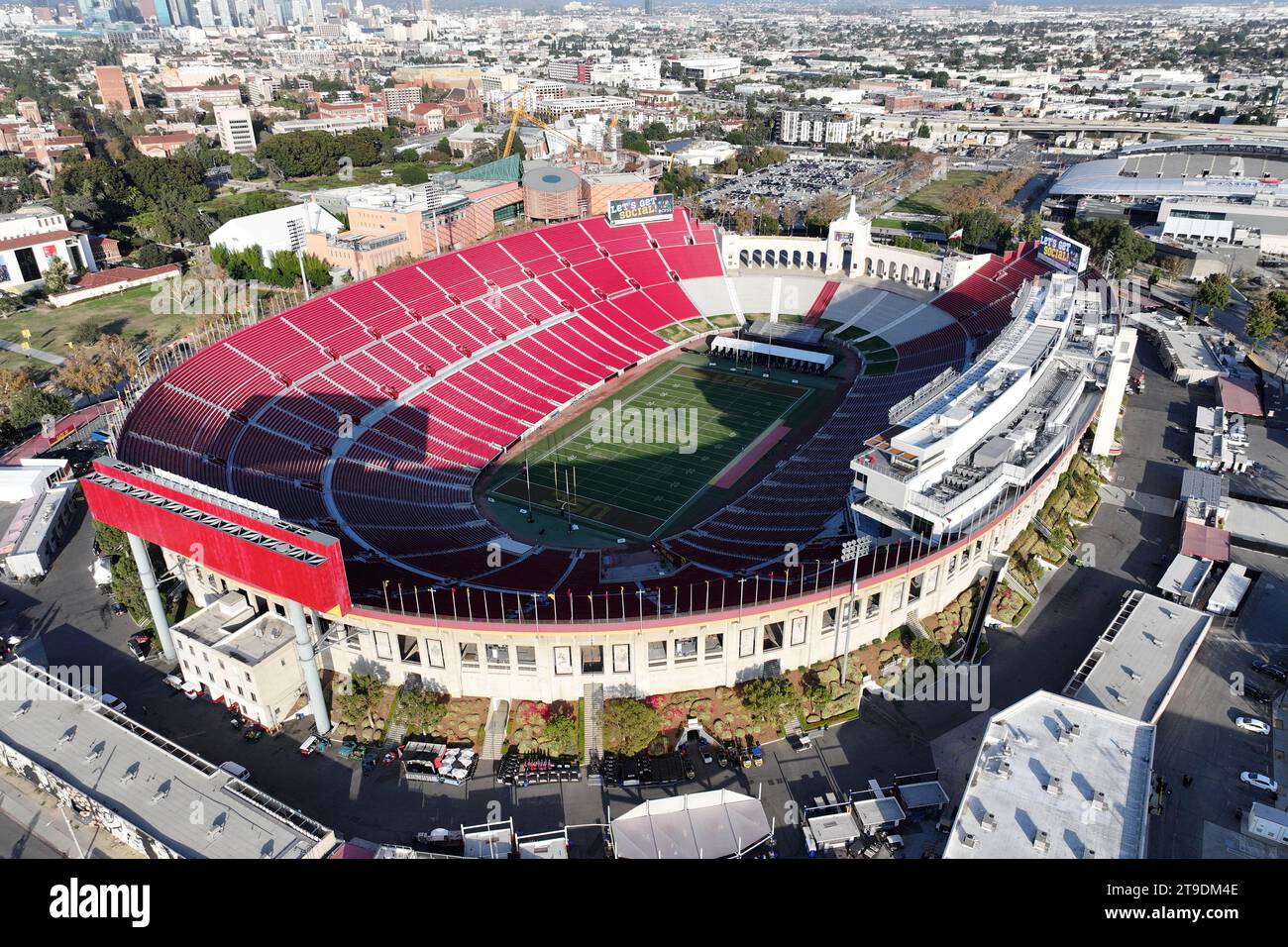 A general overall aerial view of the Los Angeles Memorial Coliseum ...