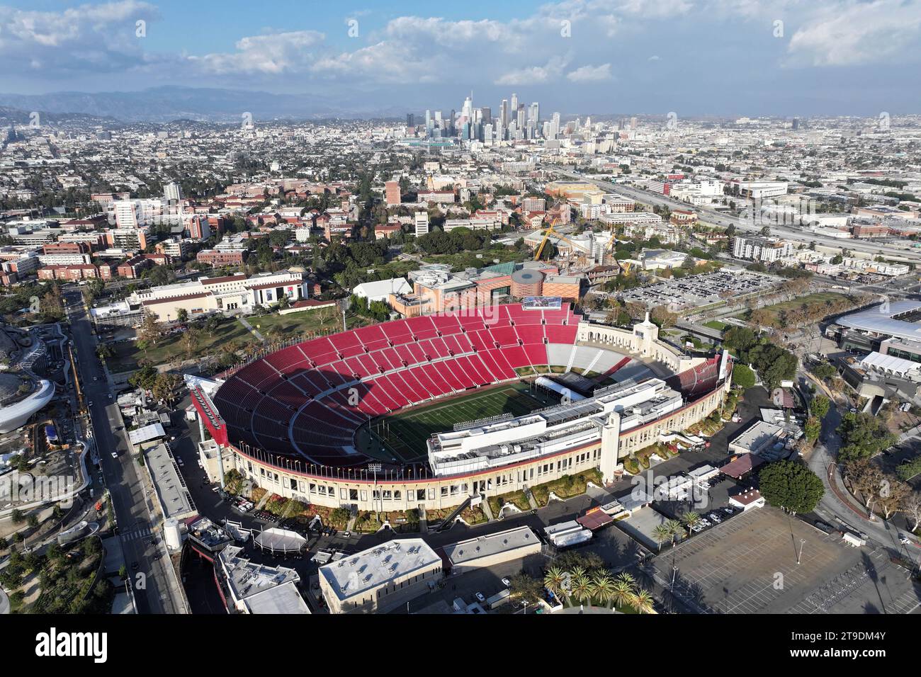 A general overall aerial view of the Los Angeles Memorial Coliseum ...