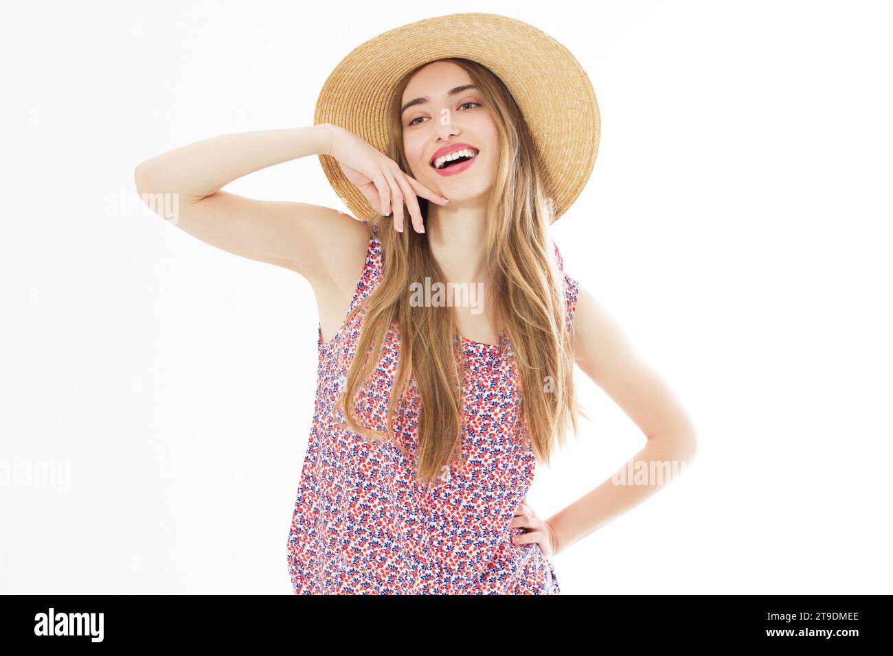 Summer smiling beautiful girl in studio portrait Stock Photo - Alamy