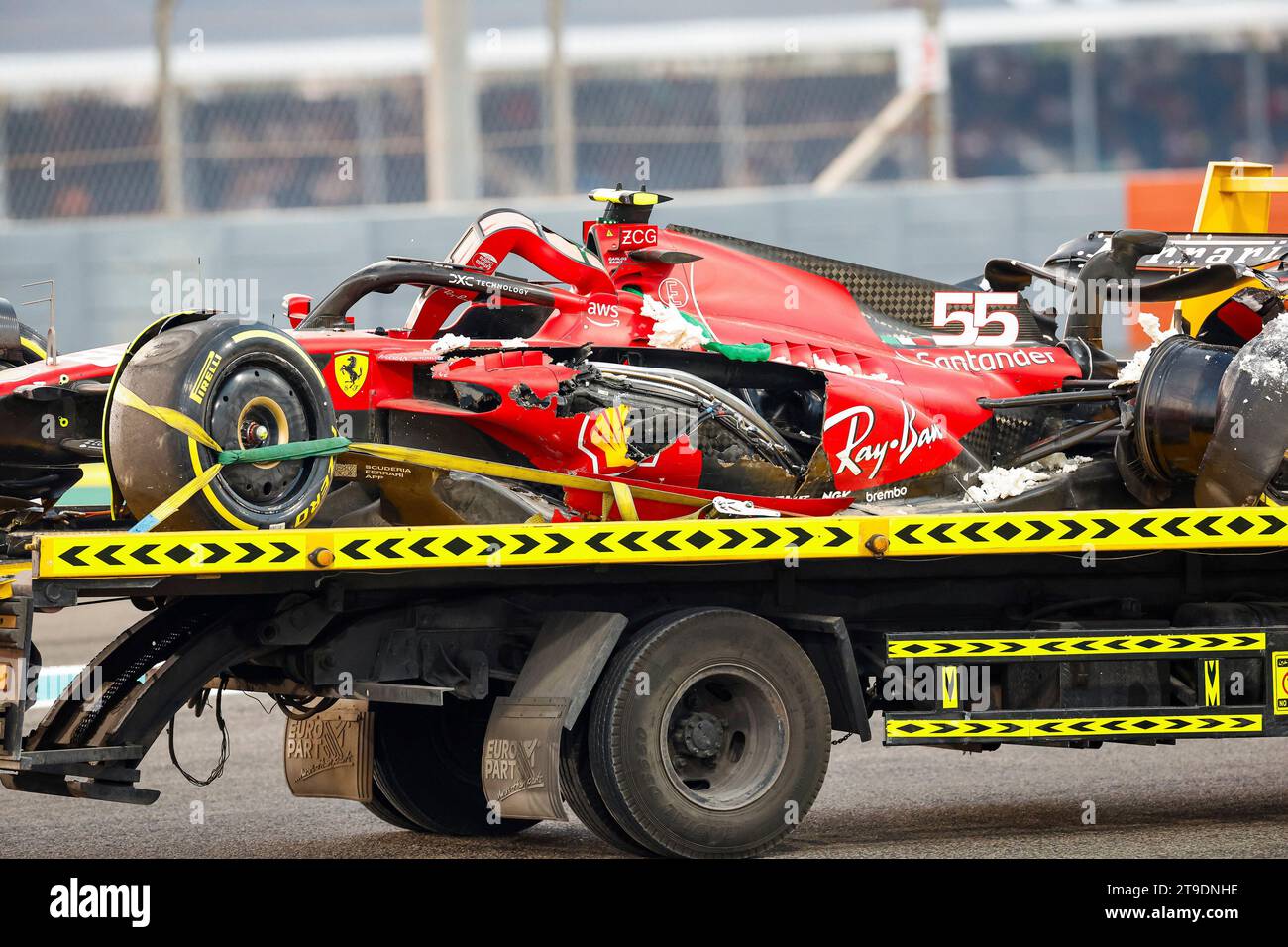 Abu Dhabi, United Arab Emirates. 24th Nov, 2023. Damaged car of #55 ...