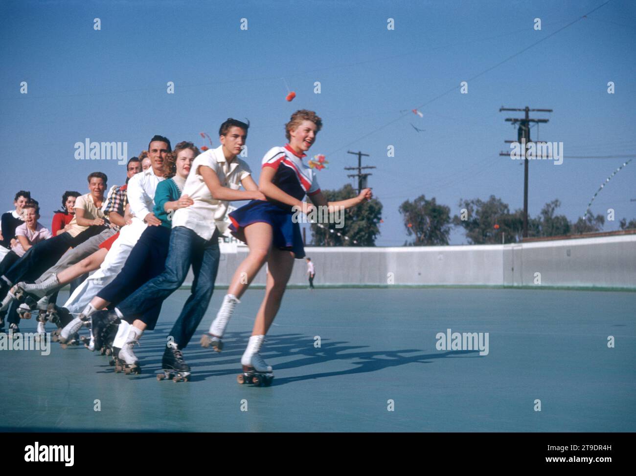 WESTCHESTER, NY - NOVEMBER, 1954: General view of people roller skating ...