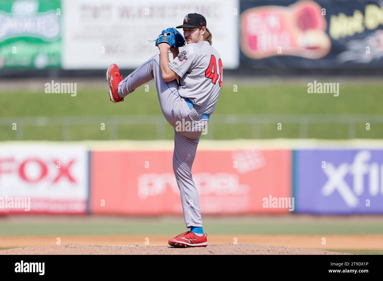 Rocket City Trash Pandas starting pitcher Cole Percival (40) in action ...