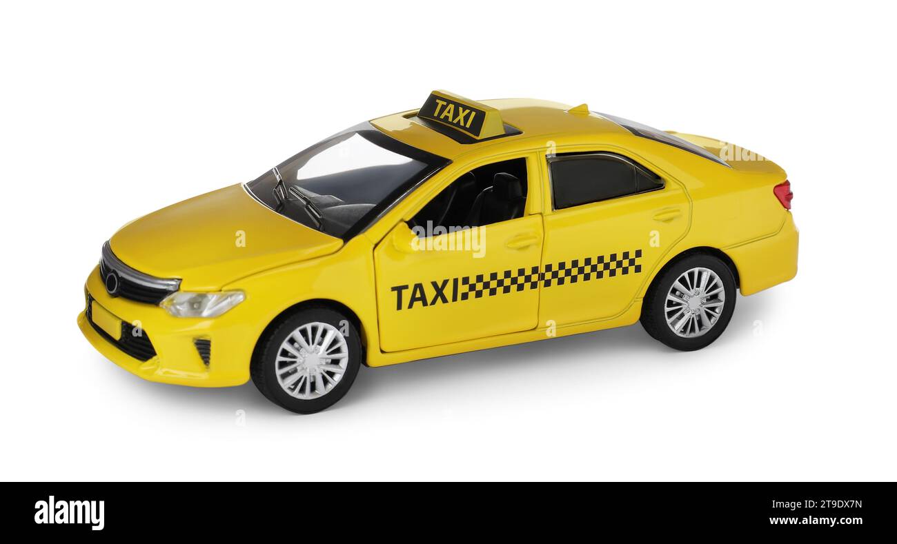 Yellow taxi car model isolated on white Stock Photo - Alamy