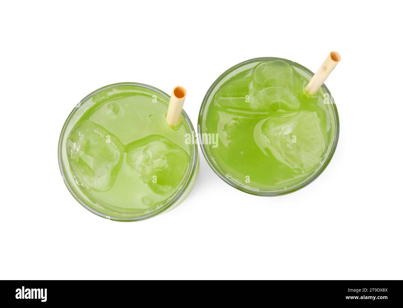 Delicious iced green matcha tea isolated on white, top view Stock Photo ...