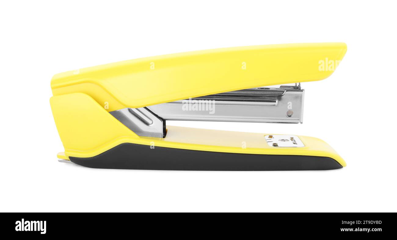 One new yellow stapler isolated on white Stock Photo - Alamy