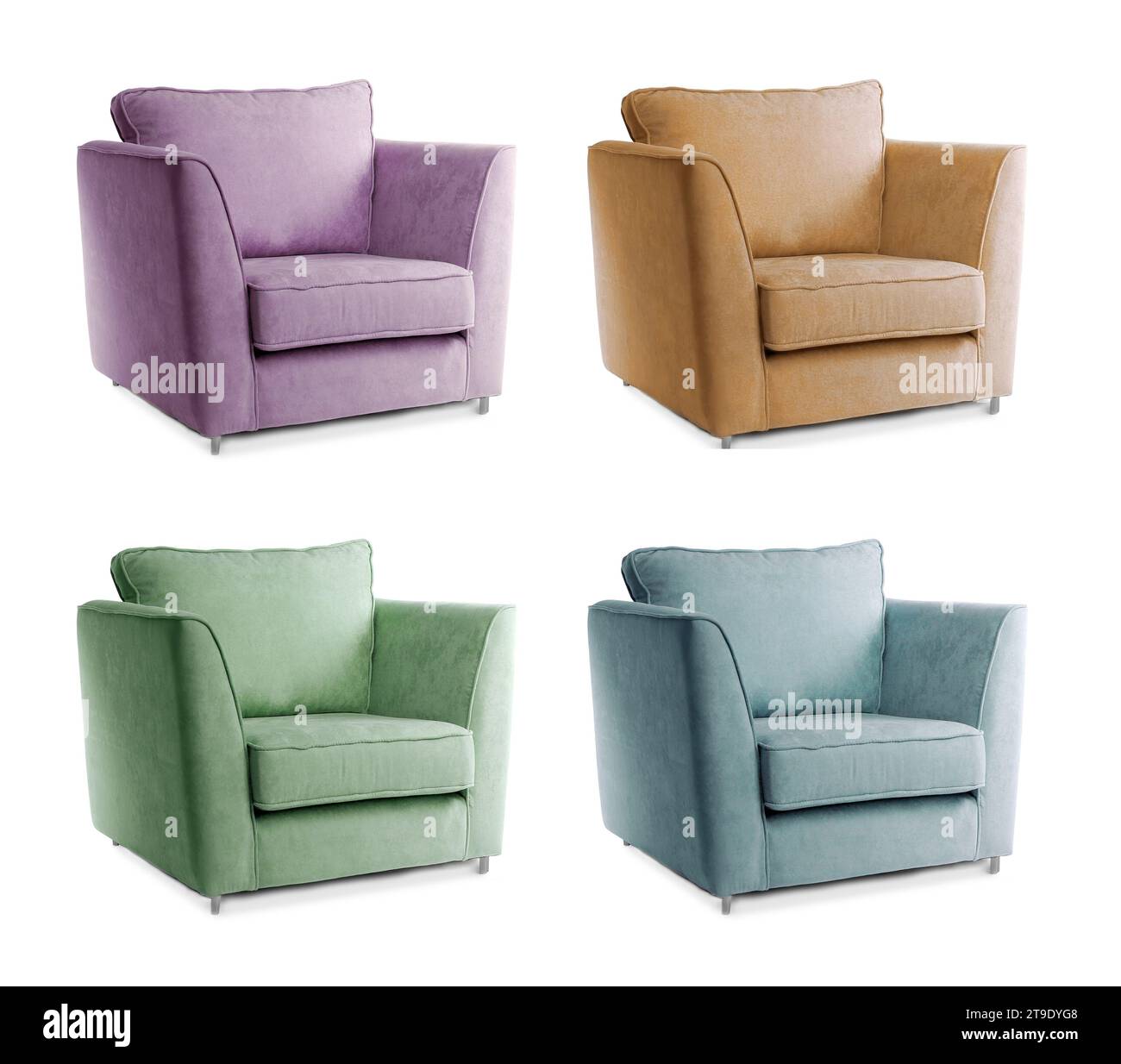 Different colorful armchairs isolated on white, set Stock Photo - Alamy