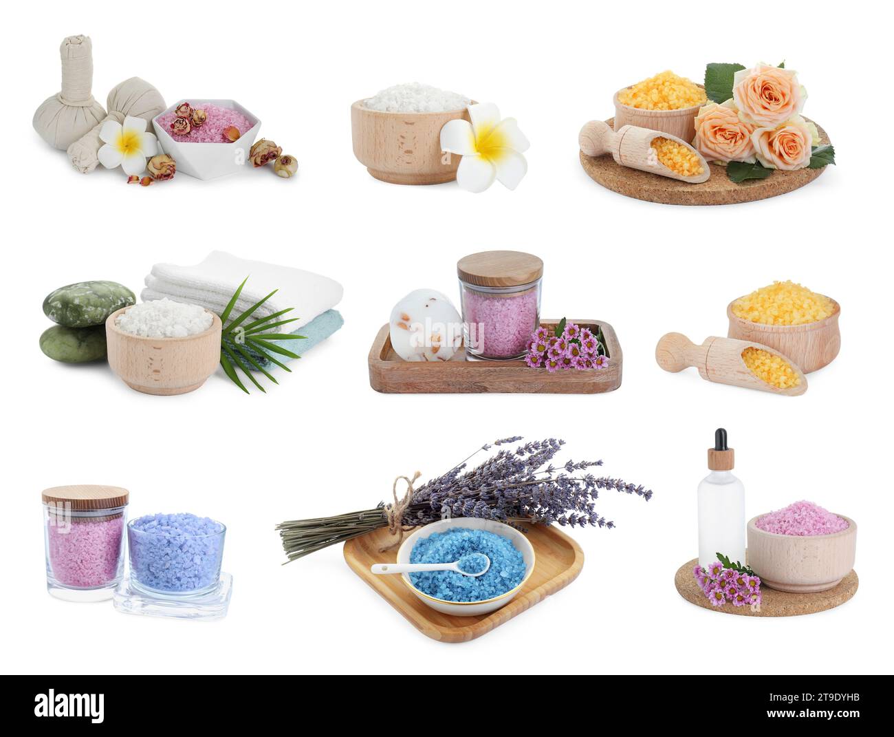 Different sea salt isolated on white, collection Stock Photo - Alamy