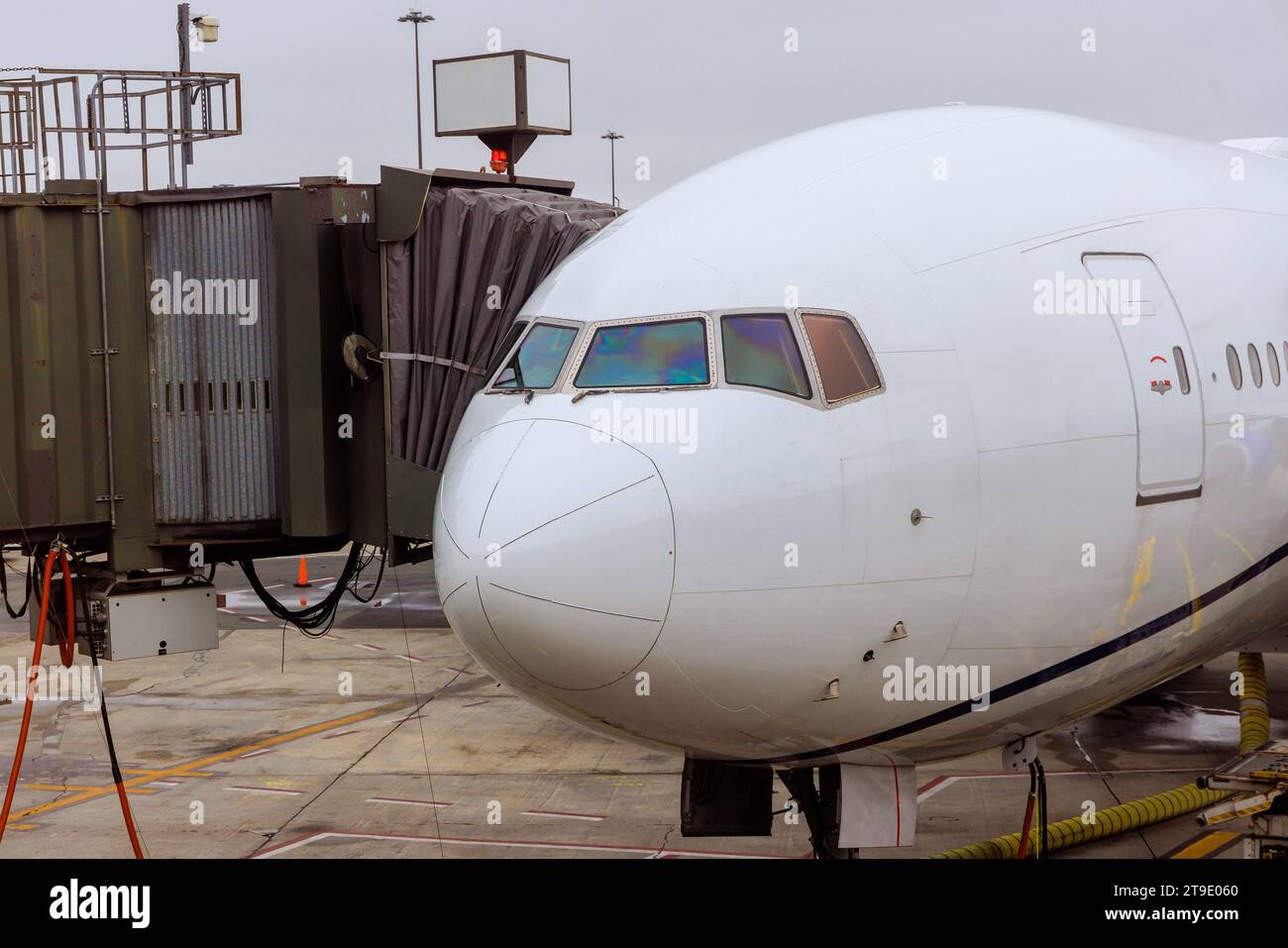 Aircraft maintenance commercial airplane parked at airport before next ...