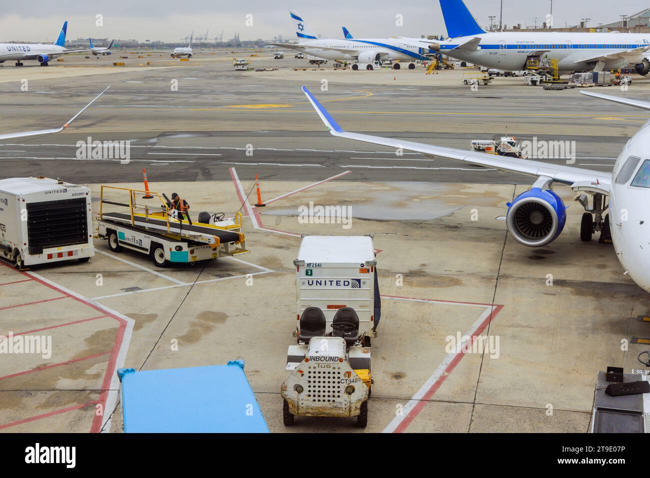 30 October 2023 EWR Airport Newark NJ USA. Passenger plane is being ...