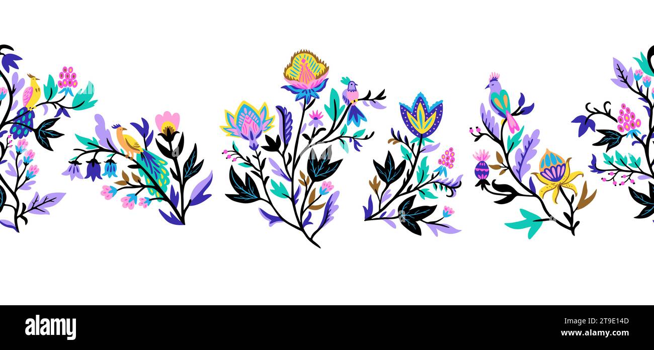 Ornamental seamless border with stylized ornate floral elements and ...