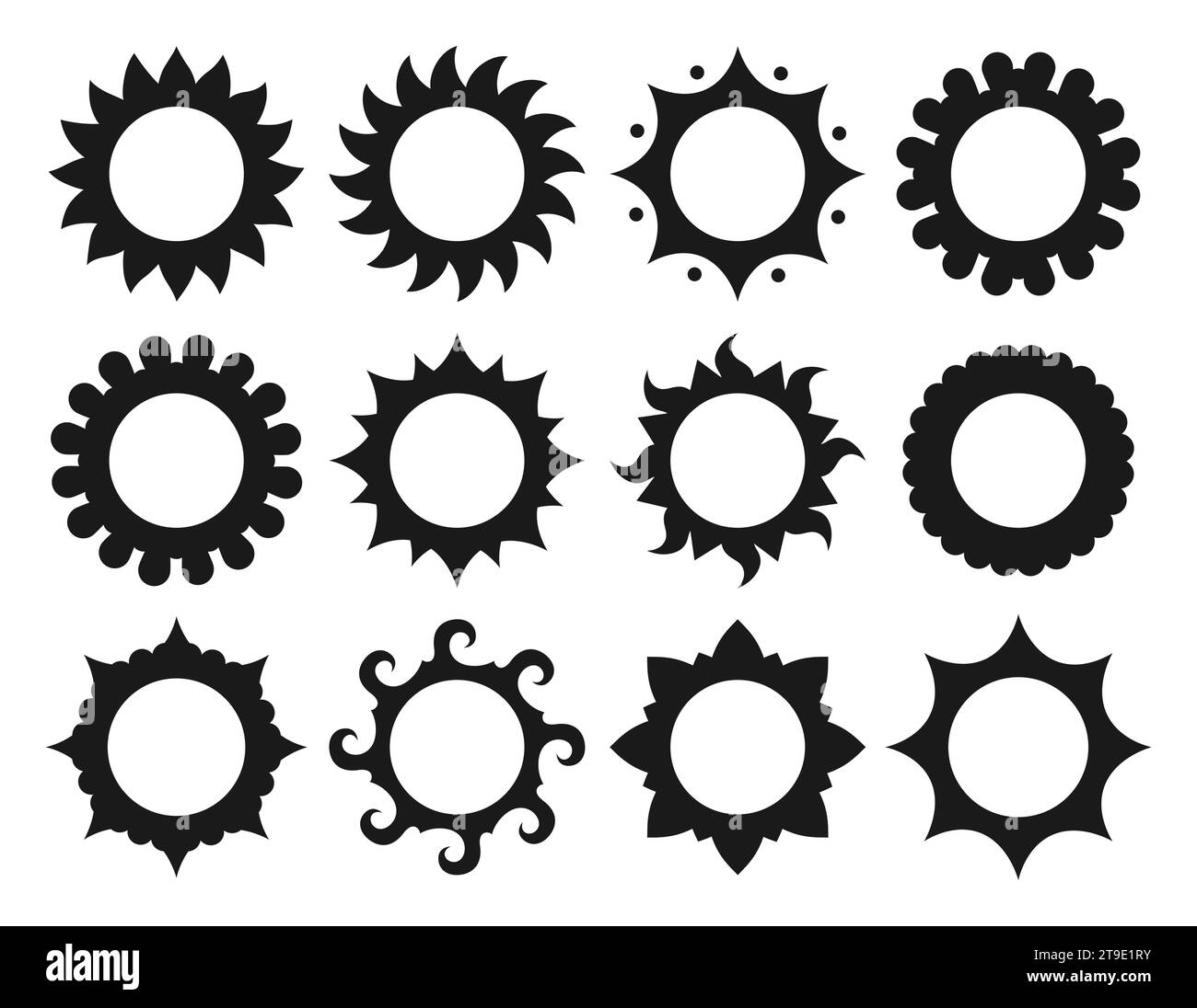 Sun abstract symbol set. Minimal style various suns. Sunny shape ...