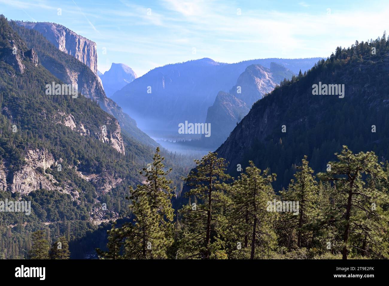Yosemite National Park, California, USA. Steep mountain slopes provide ...