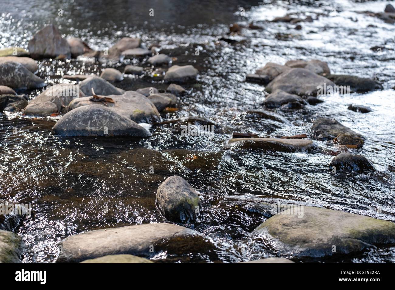 The waterfall flows over the stones in the stream Stock Photo - Alamy