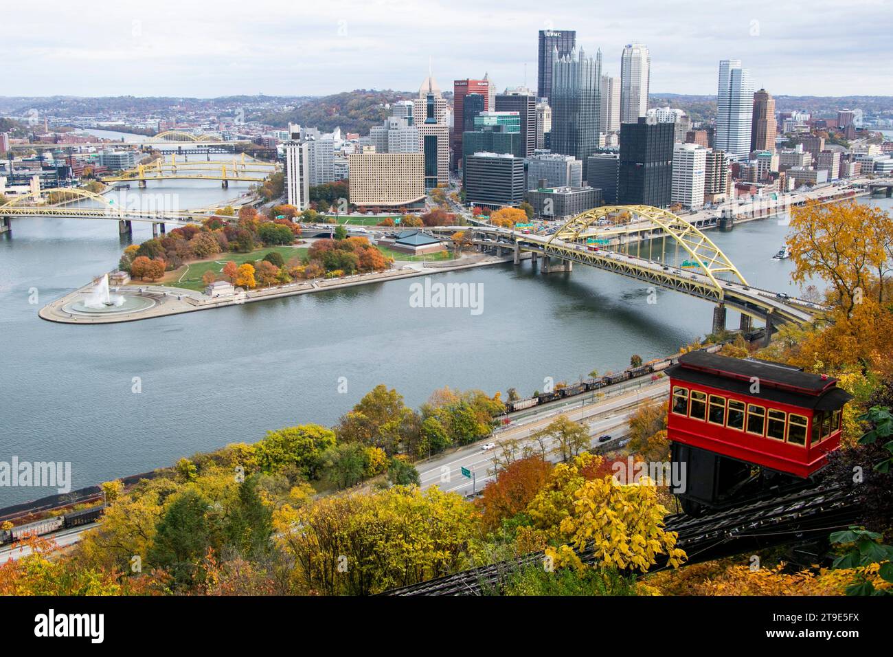 Fall colors peak as a Duquesne Incline cable-car travels down Mount ...