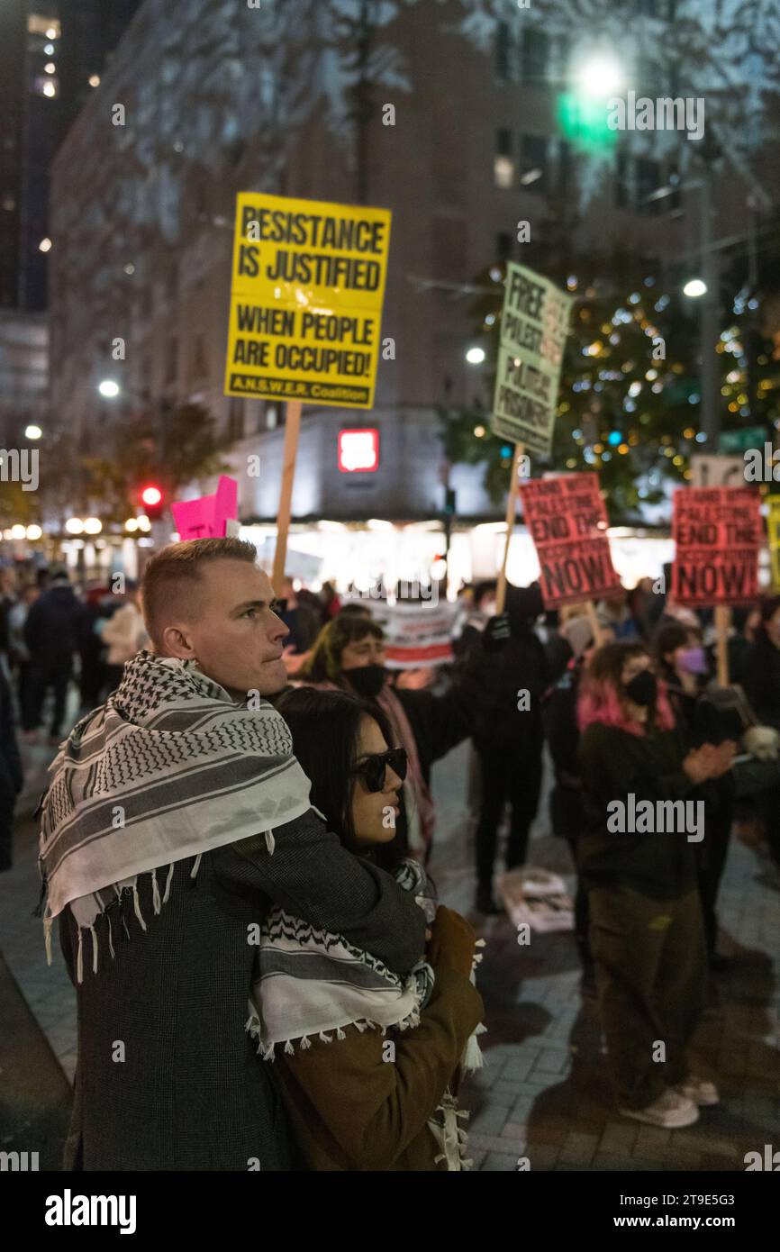 Seattle, USA. 24th Nov 2023. Pro Palestine Protestors gather in the ...