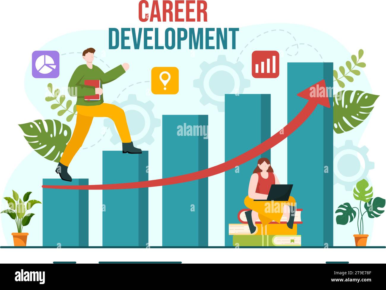 Career Development Vector Illustration with Ladder to Success and ...