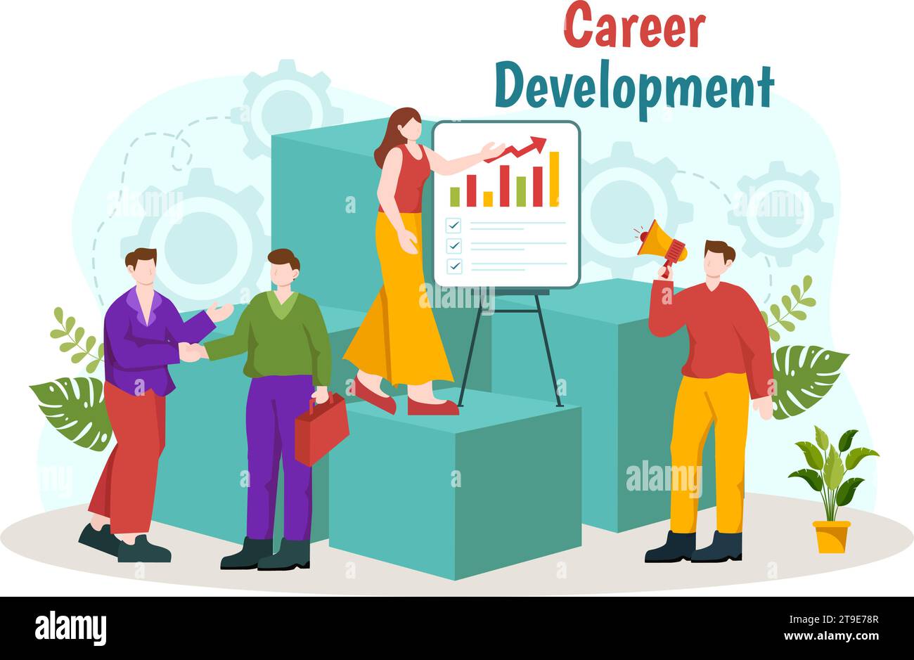 Career Development Vector Illustration with Ladder to Success and ...