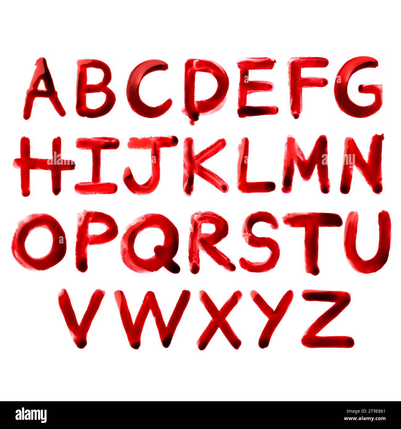 Bloody font. Letters drawn with real red paint looking like blood ...