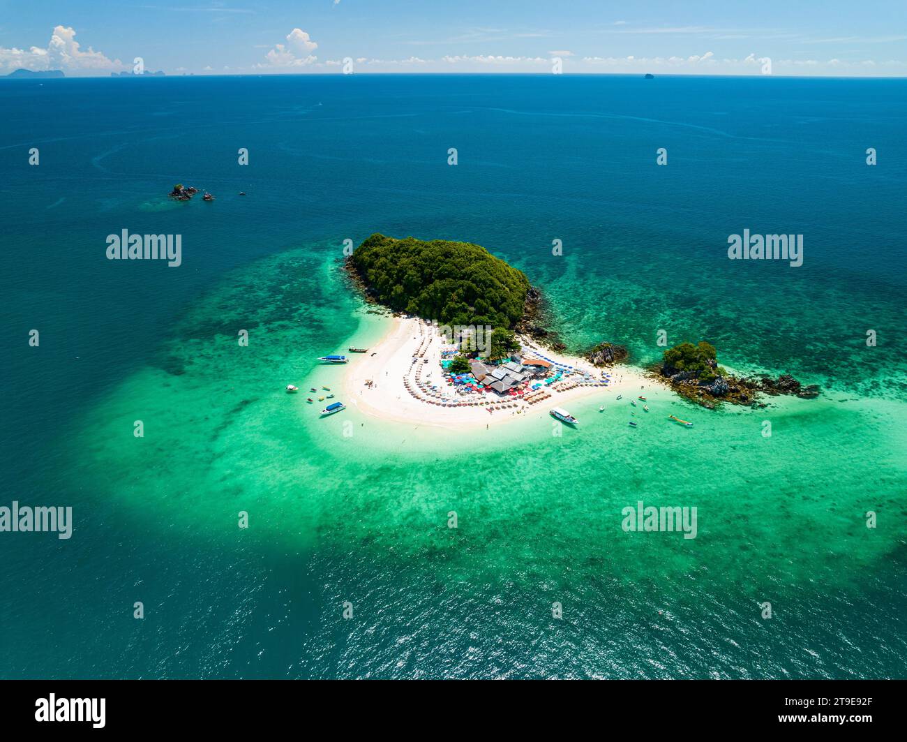 Aerial view drone shot of Amazing small island beautiful tropical sandy ...