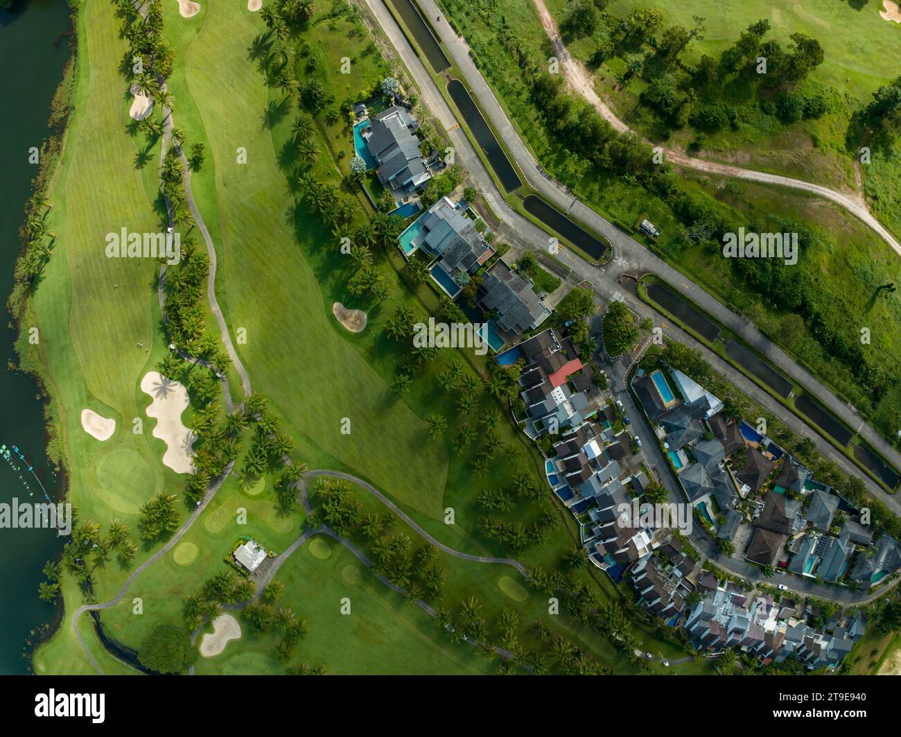 Aerial view of beautiful green golf field fairway and putting green,Top ...