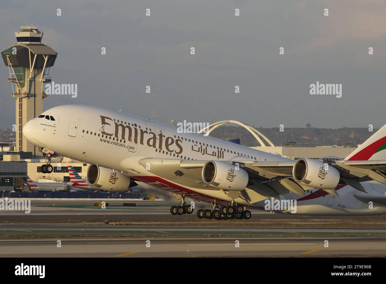 Emirates Airbus A380 with registration A6-EVF shown airborne Stock ...