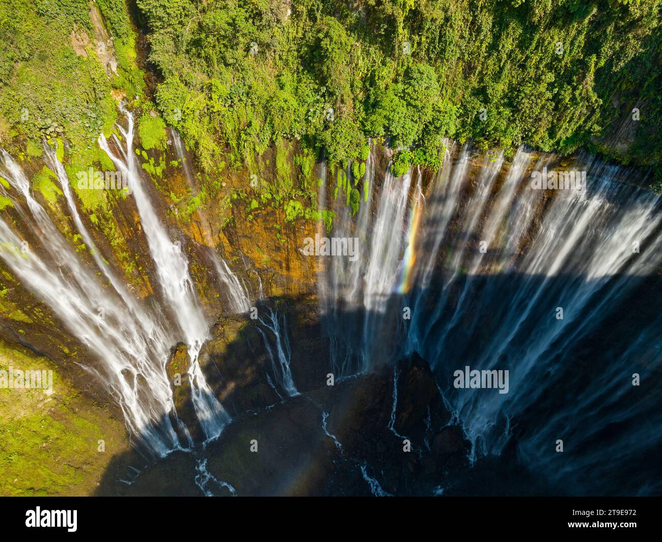 Aerial view of Panorama Tumpak Sewu Waterfalls also known as Coban Sewu ...