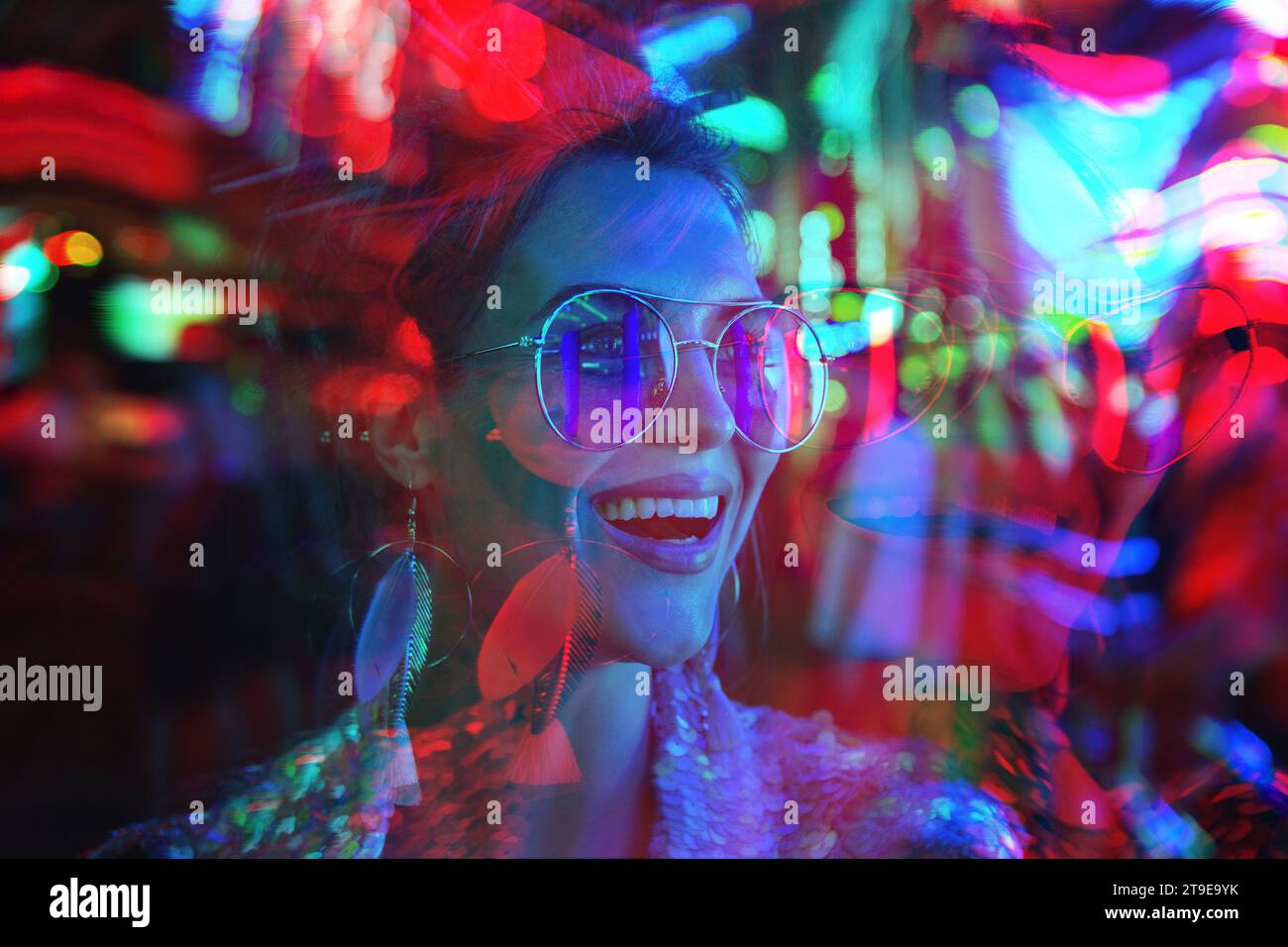 Young woman having psychedelic trip with hallucinations after drug ...