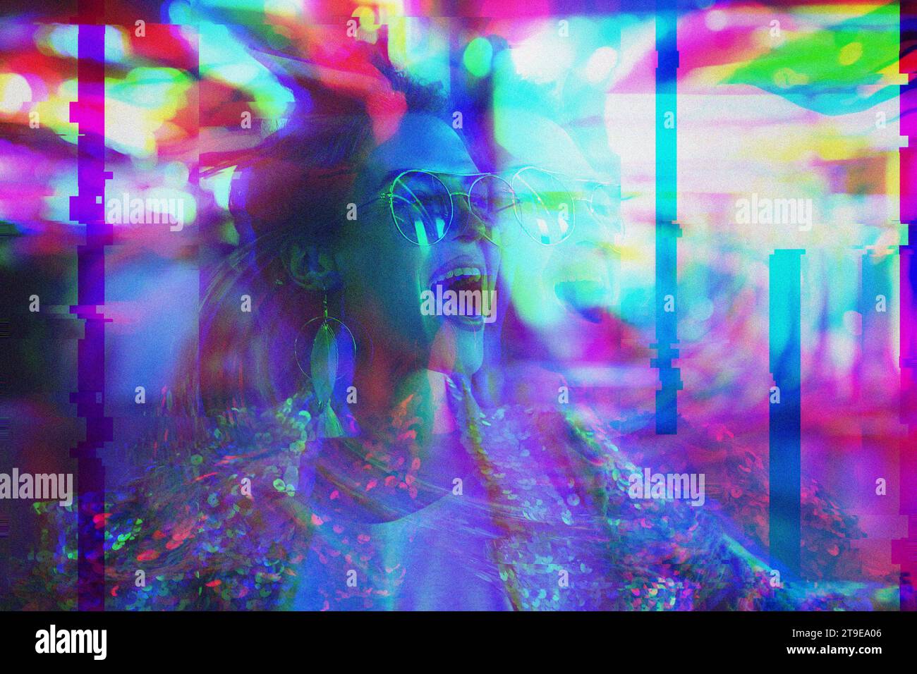 Young woman having psychedelic trip with hallucinations after drug ...