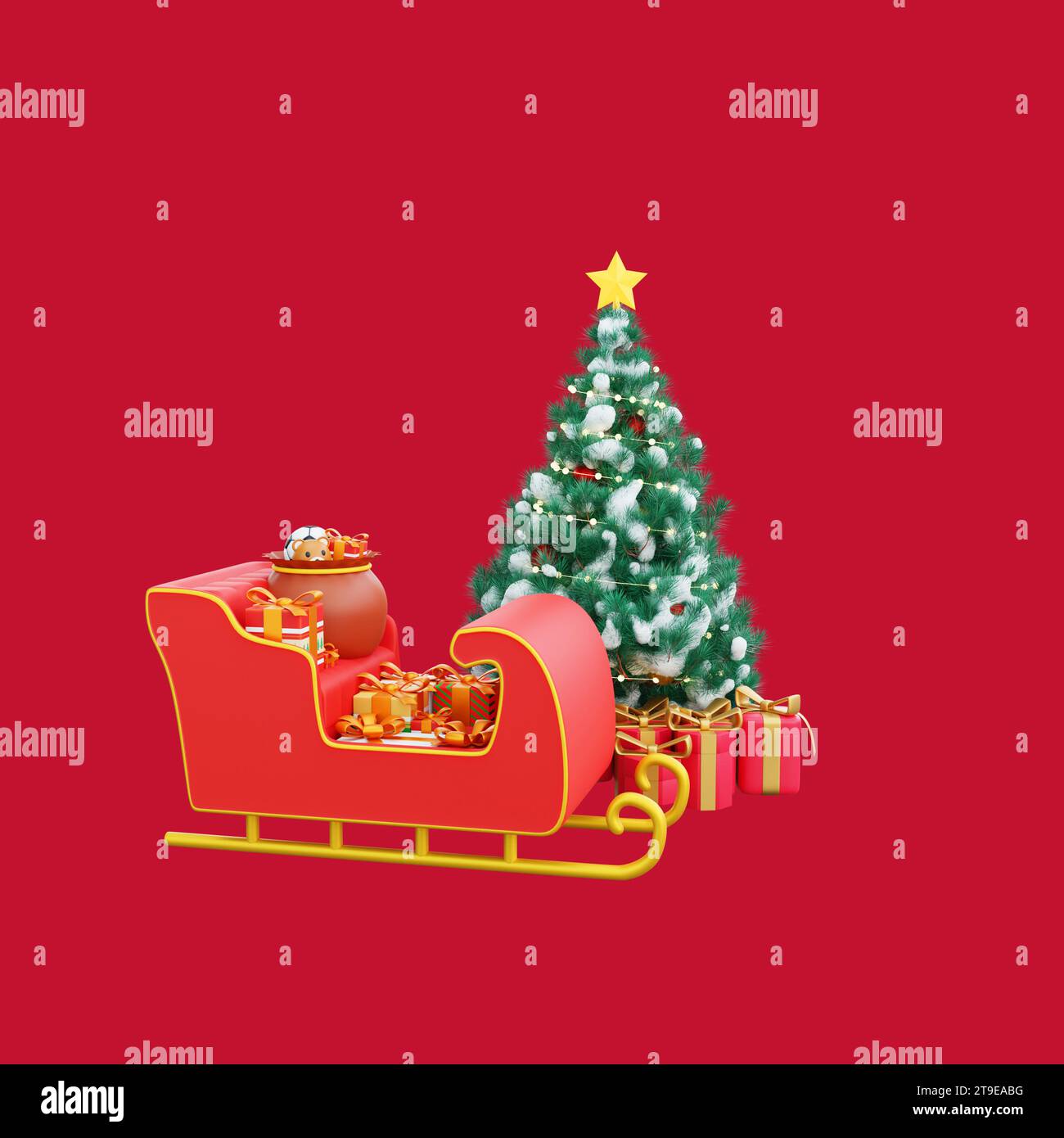 3D illustration of a Christmas sleigh, filled with a beautifully ...