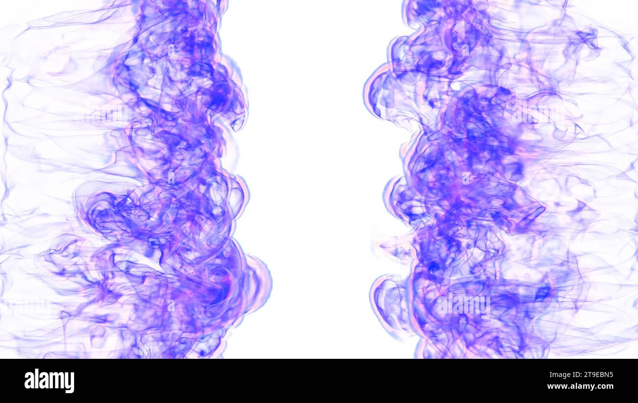 3d illustration. Tongues of lilac flame collide from opposite sides on ...