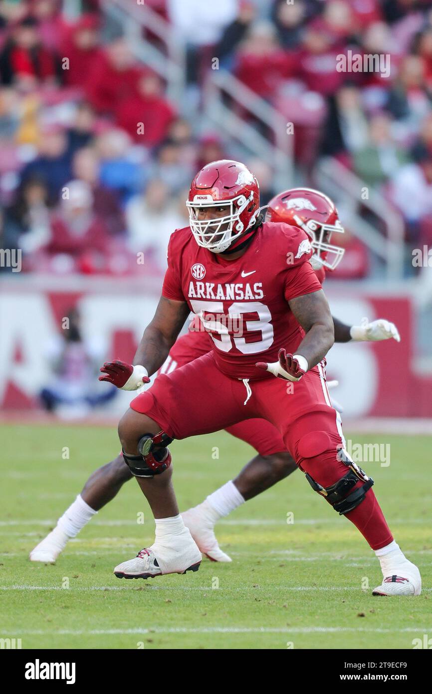 November 24, 2023: TyÕKieast Crawford #53 Arkansas offensive lineman ...