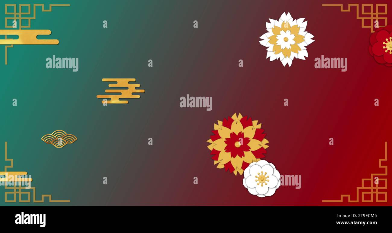 Image of chinese pattern on red to green background Stock Photo - Alamy