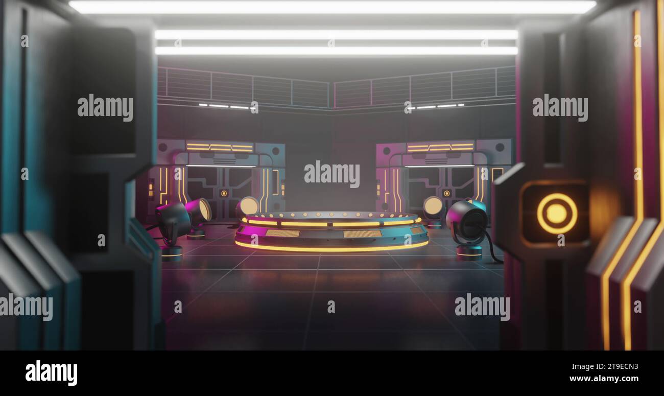 Image of neon gaming features with stage and spot lights spinning on ...