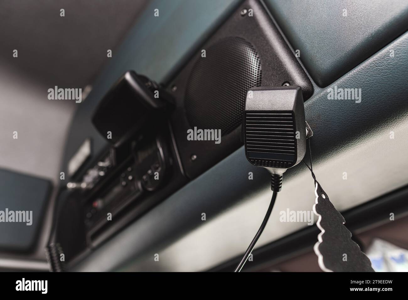 Close-up shot of CB radio with microphone inside the truck Stock Photo ...