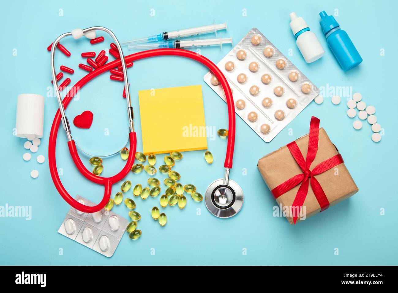 Various medical equipment, ampoules, pipette, drugs, tablets, capsules ...