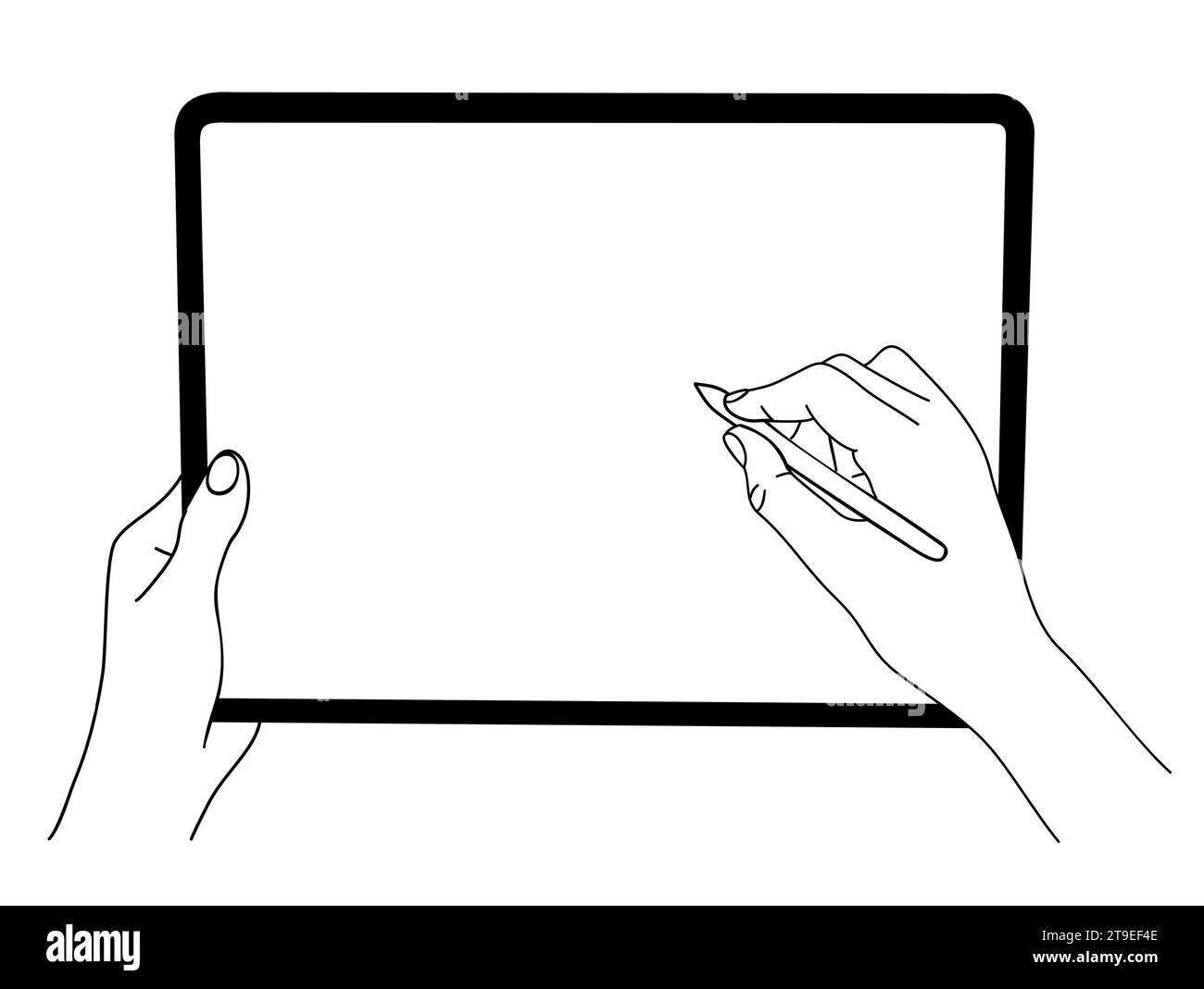 Hands draw on tablet with blank screen and pen Stock Vector Image & Art ...