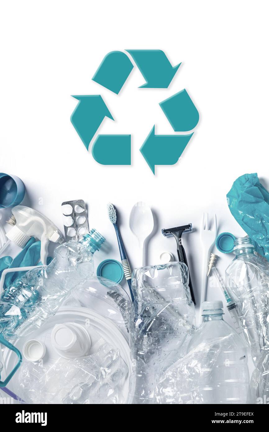 Background with a piile of different plastic waste Stock Photo - Alamy