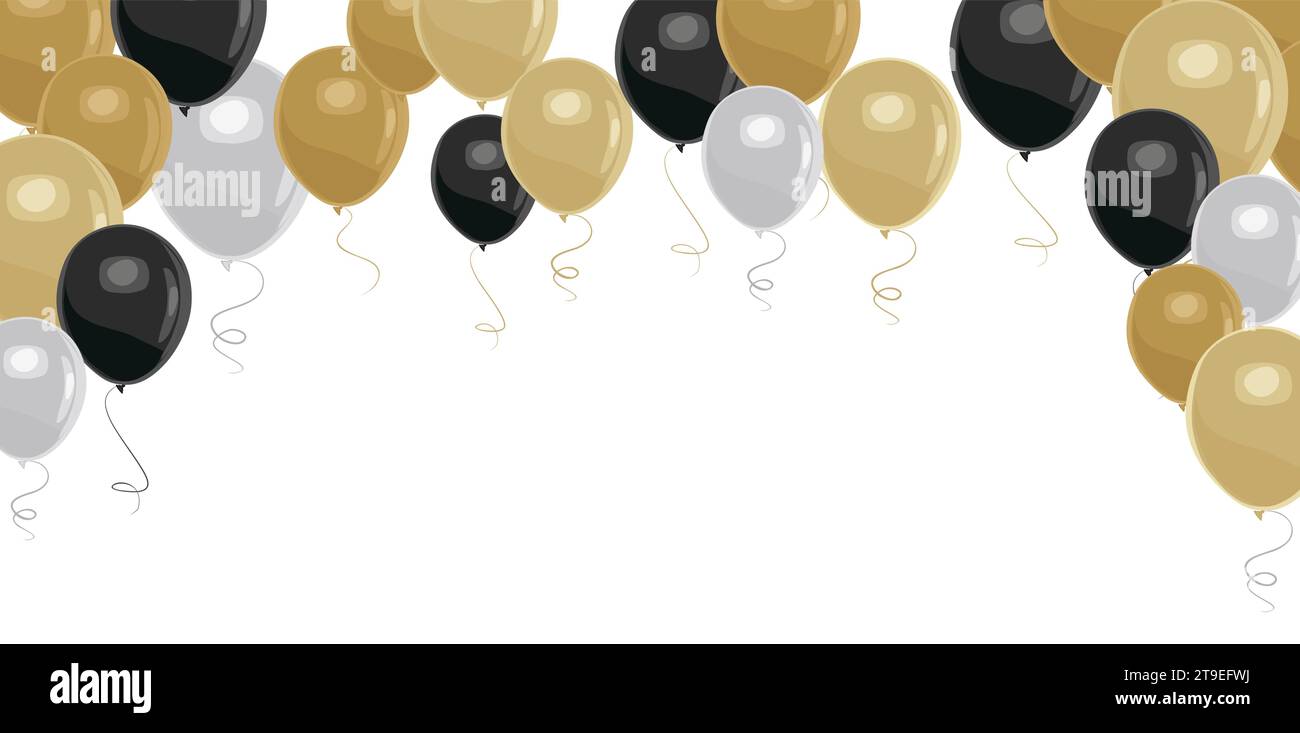 Celebration border with gold silver, black balloon Stock Vector Image ...