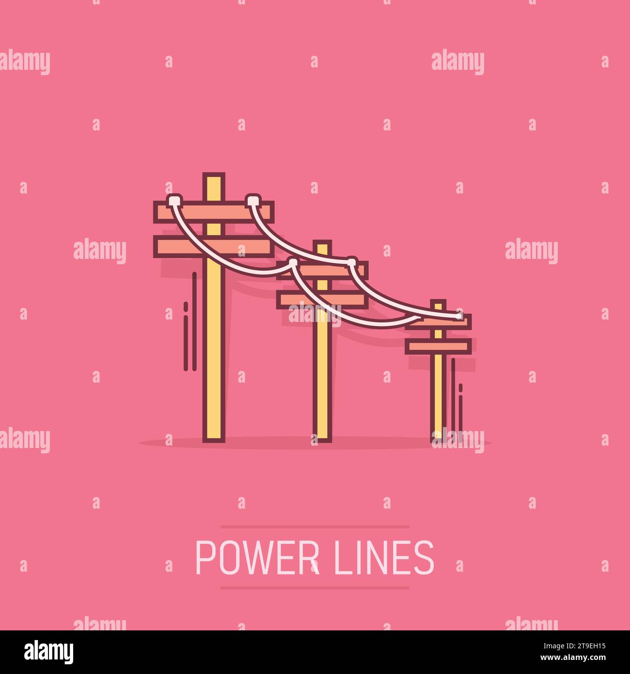 Vector cartoon high voltage power lines icon in comic style. Electric ...
