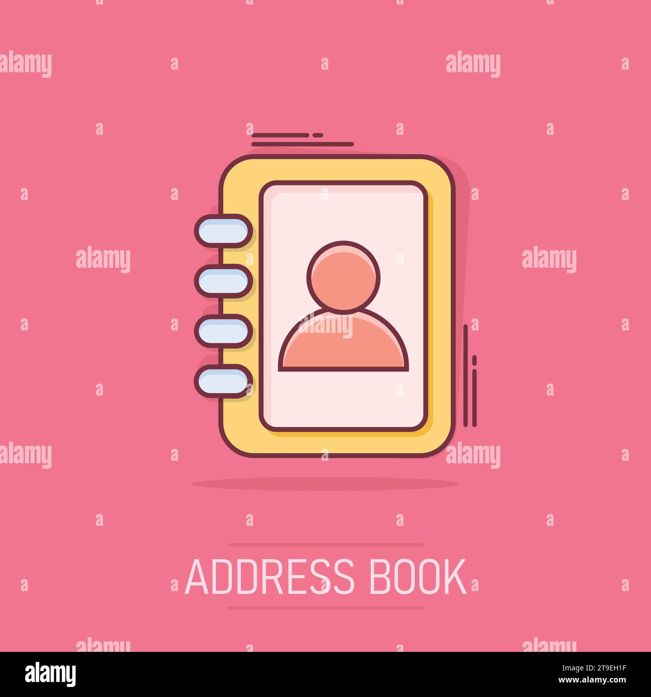 Vector cartoon address book icon in comic style. Contact note sign ...