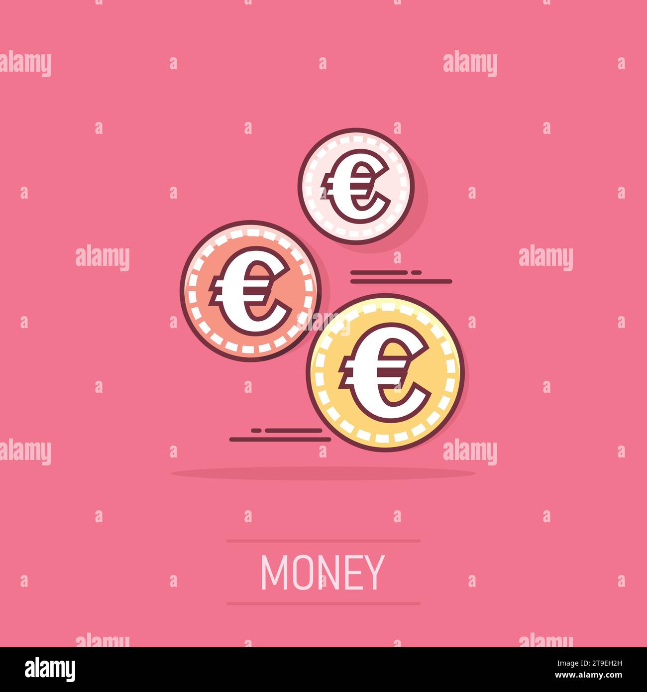 Vector cartoon euro coins icon in comic style. Money coin sign ...