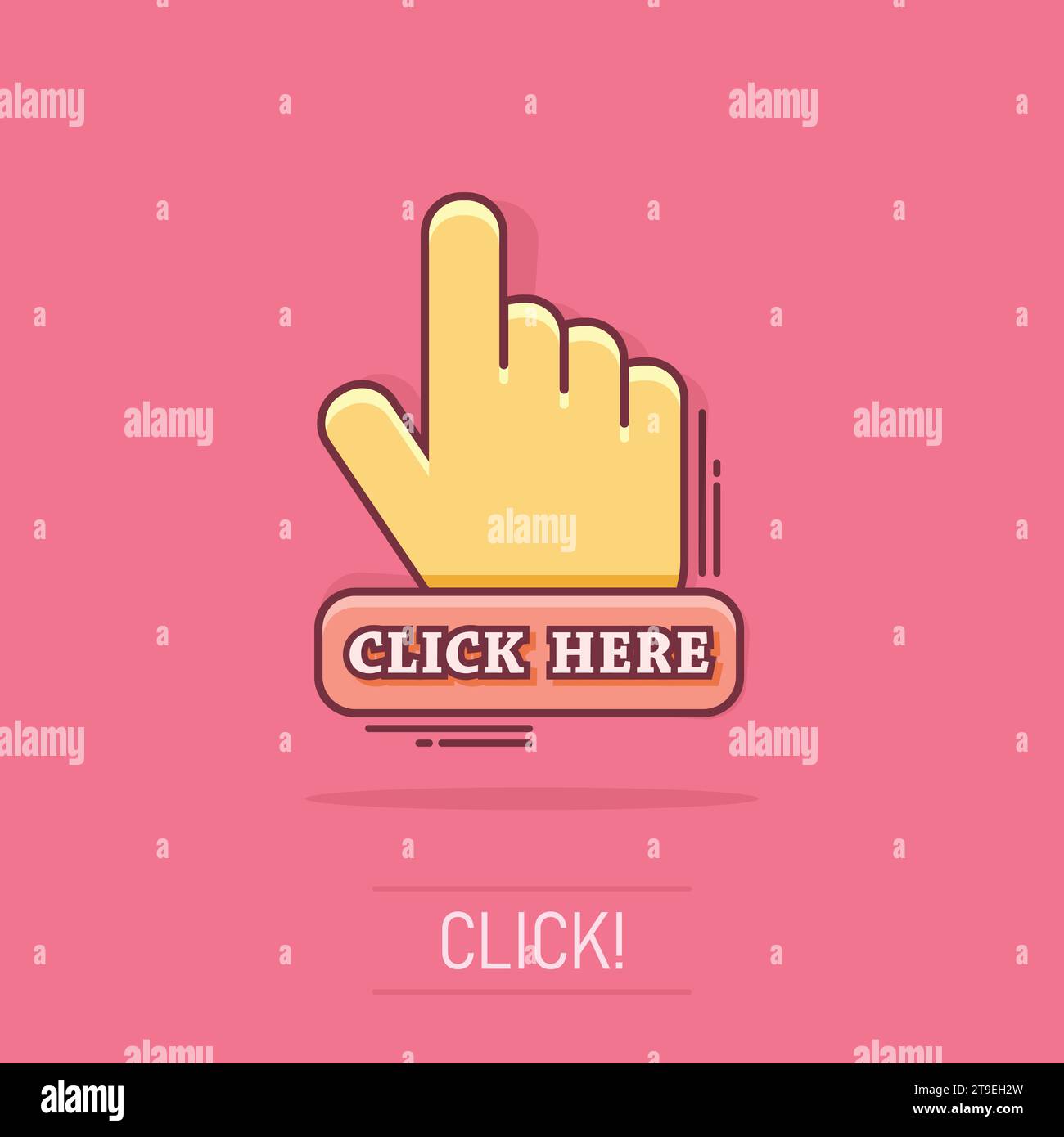 Vector cartoon click here icon in comic style. Hand cursor sign ...