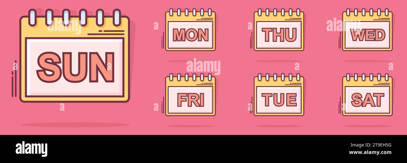 Vector cartoon week calendar page icon in comic style. Calendar sign ...